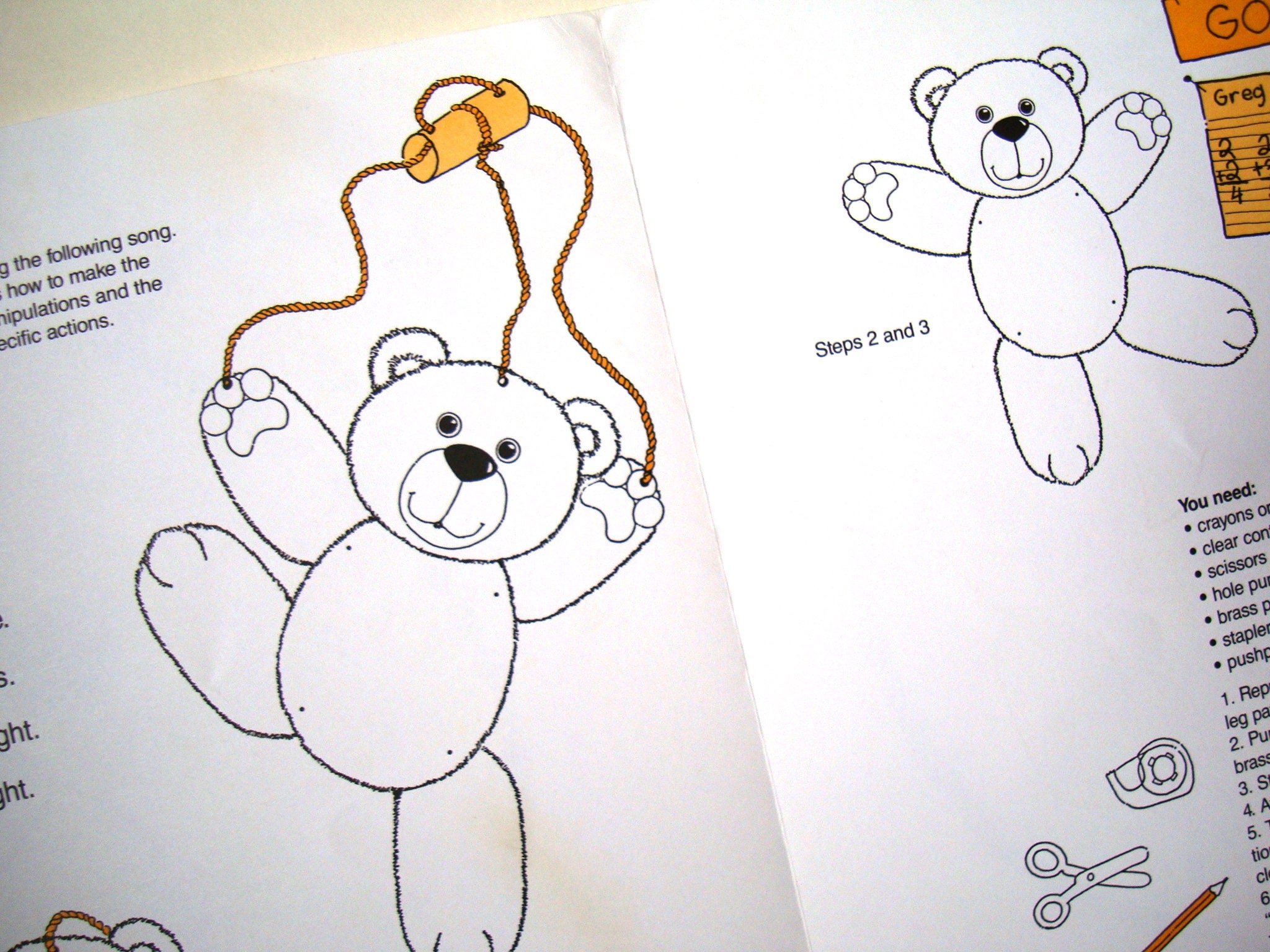 Teddy Bear Puppet DIY Dramatic Play Large Motor Skills Music UNCUT ...