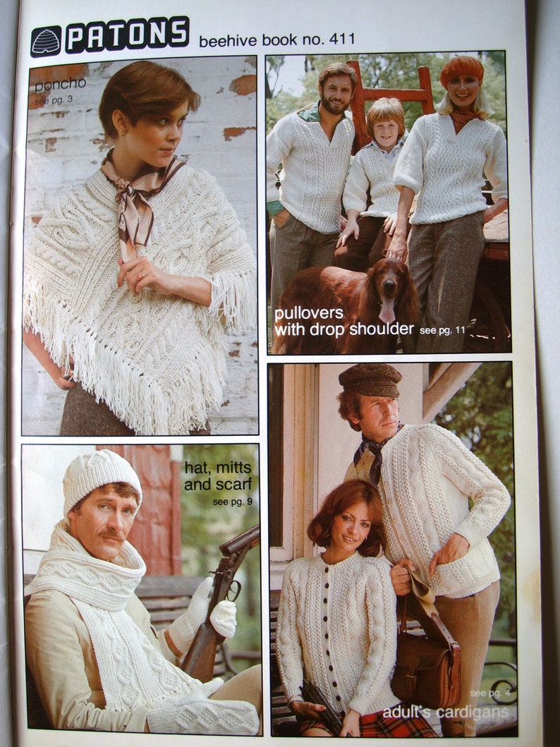 The ARAN LOOK Family Knitting PATTERNS Booklet 411 Patons Beehive ...