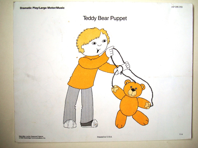Teddy Bear Puppet DIY Dramatic Play Large Motor Skills Music UNCUT ...