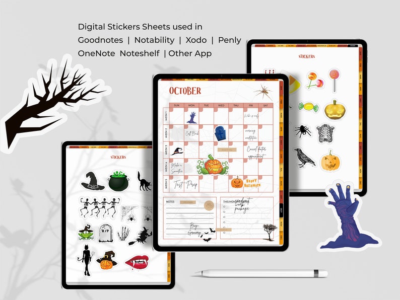 Halloween Digital Undated Planner Spooky Planner With High-res Stickers ...