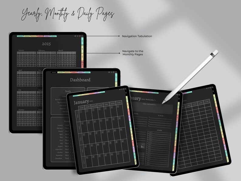 All-in-one Digital Planner 2025, Dark Mode, Digital Planner, Weekly ...