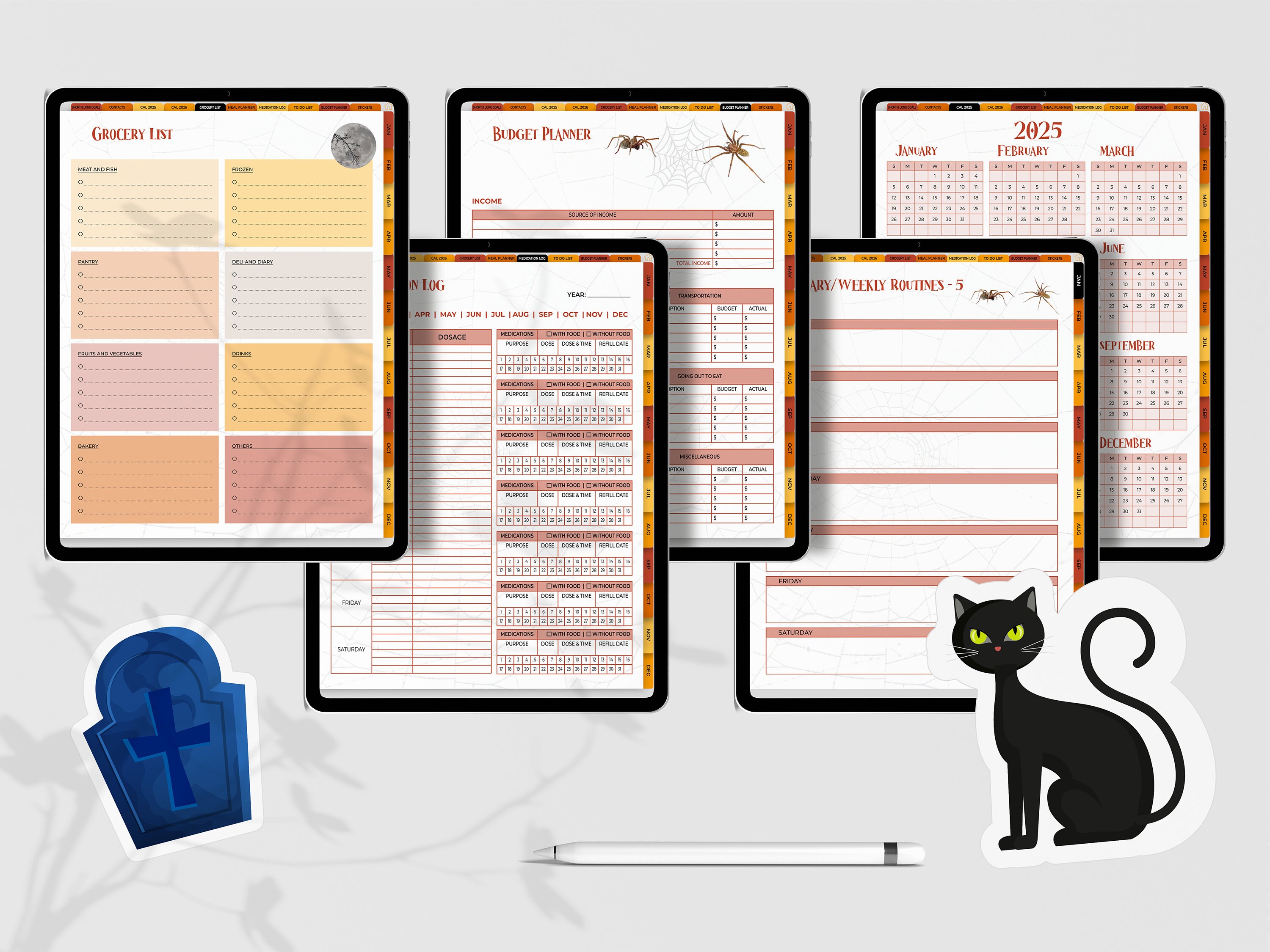 Halloween Digital Undated Planner Spooky Planner With High-res Stickers ...