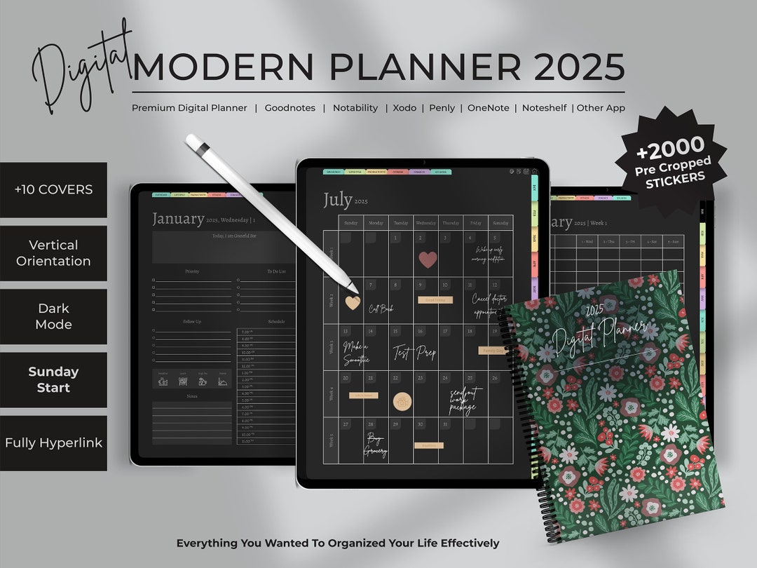 All-in-one Digital Planner 2025, Dark Mode, Digital Planner, Weekly ...