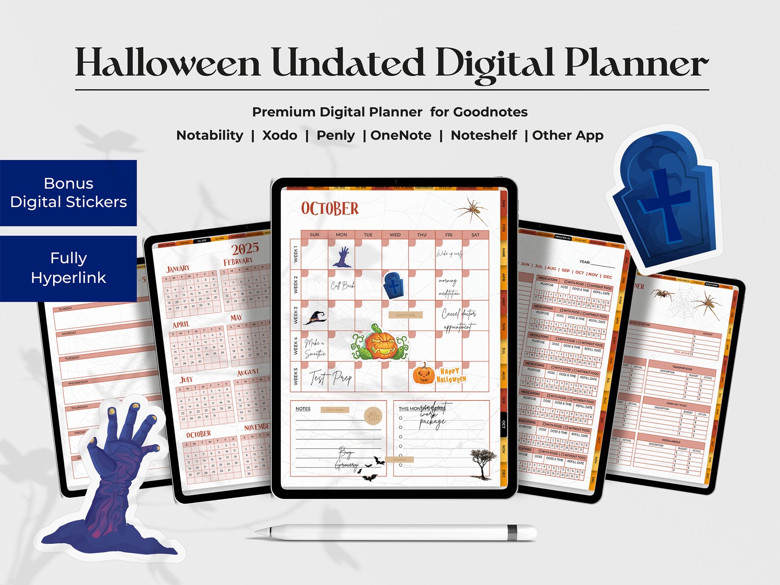 Halloween Digital Undated Planner Spooky Planner With High-res Stickers ...