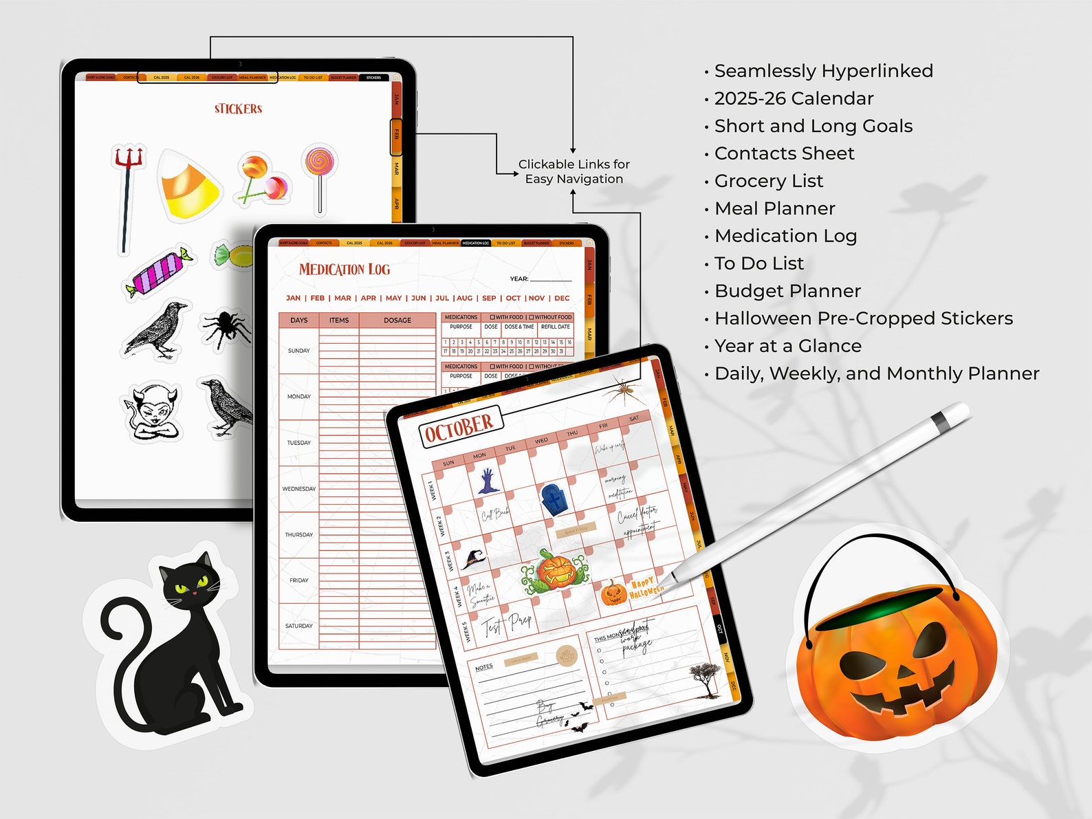 Halloween Digital Undated Planner Spooky Planner With High-res Stickers ...