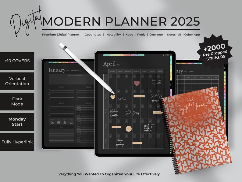All-in-one Digital Planner 2025, Dark Mode, Digital Planner, Weekly ...