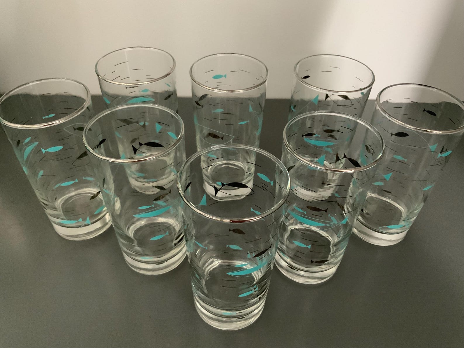 Vintage MCM Atomic Fish Libbey Glassware-set of 8 Tumblers Silver ...