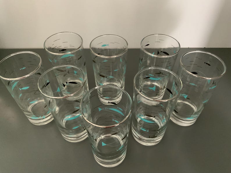 Vintage MCM Atomic Fish Libbey Glassware-set of 8 Tumblers Silver ...