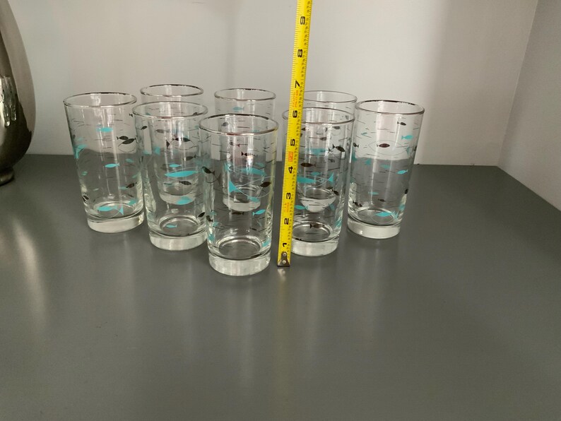 Vintage MCM Atomic Fish Libbey Glassware-set of 8 Tumblers Silver ...