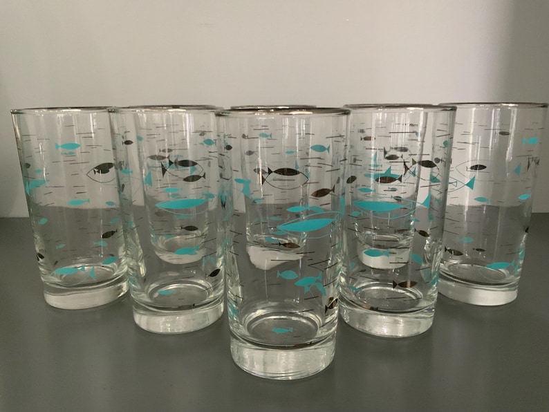 Vintage MCM Atomic Fish Libbey Glassware-set of 8 Tumblers Silver ...