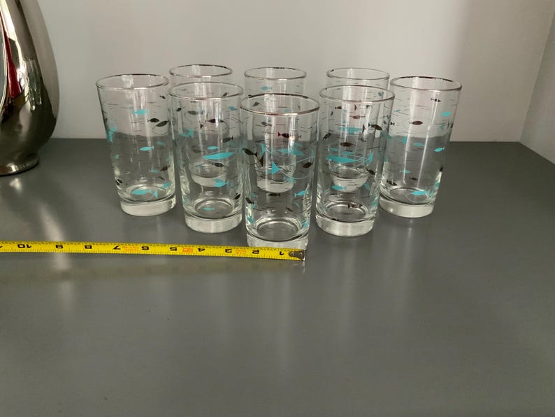 Vintage MCM Atomic Fish Libbey Glassware-set of 8 Tumblers Silver ...