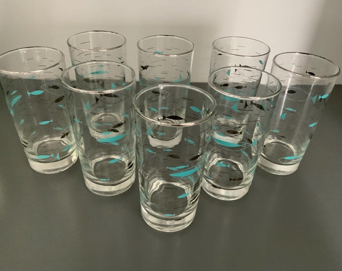 Vintage MCM Atomic Fish Libbey Glassware-set of 8 Tumblers Silver ...