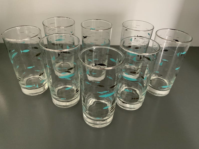 Vintage MCM Atomic Fish Libbey Glassware-set of 8 Tumblers Silver ...