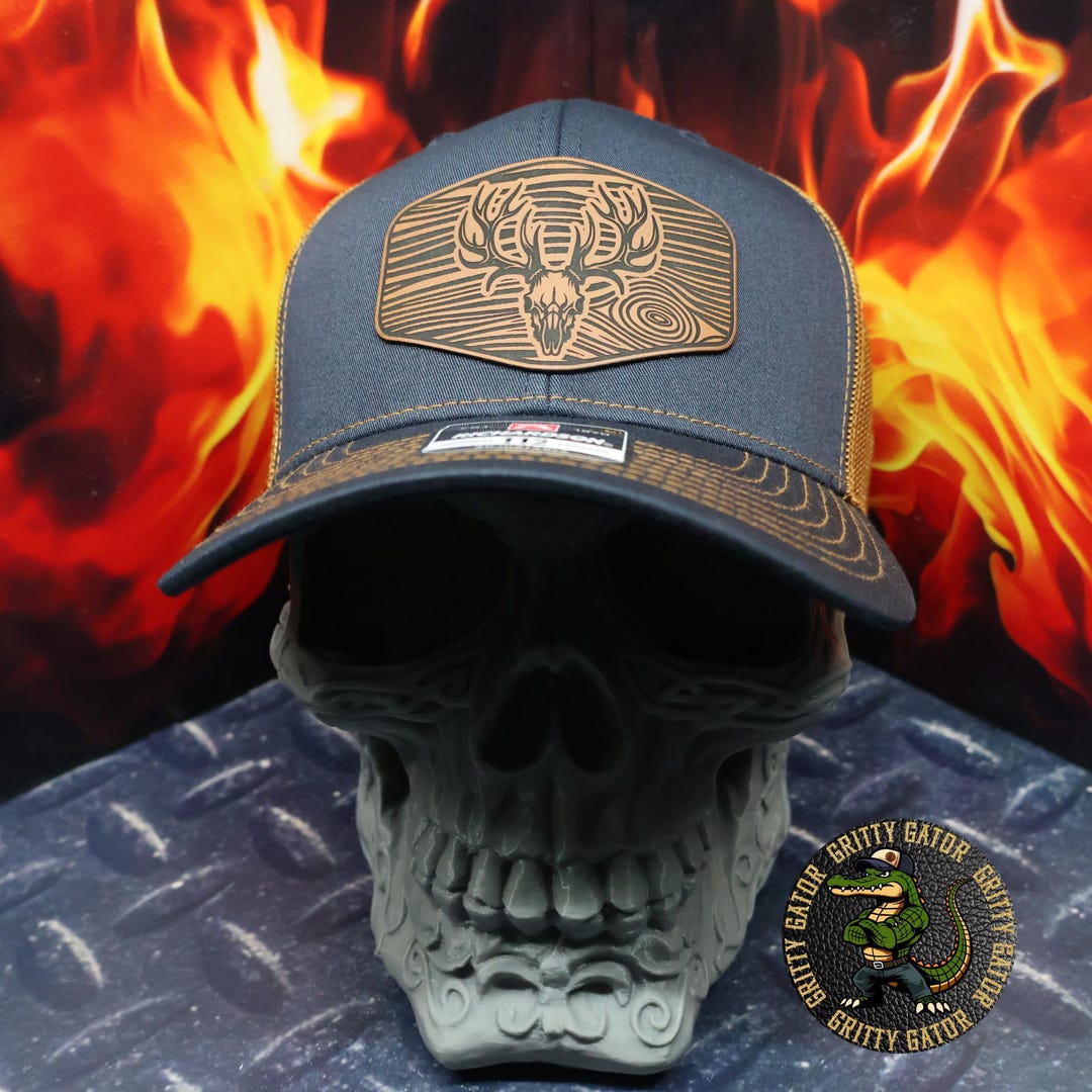 Deer Skull Wood Grain Patch Hat, Richardson 112 Snapback Trucker Hat ...
