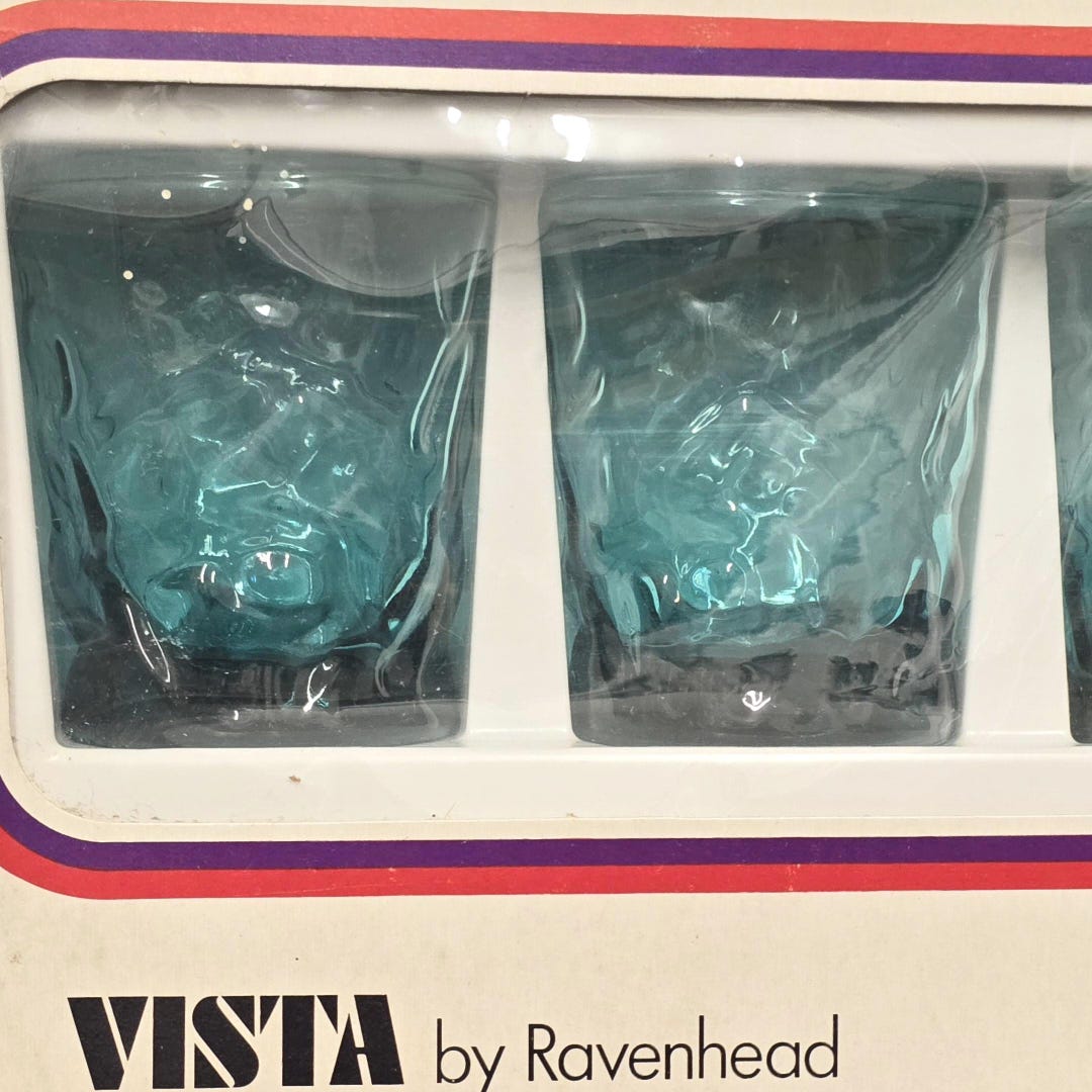Vintage Boxed Set of 6 Ravenhead 1960s Vista Blue P969 Nevada Tumblers ...