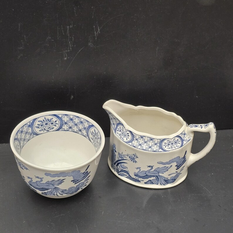 Vintage Furnivals Old Chelsea Pattern Blue and White Set of Cream Jug ...