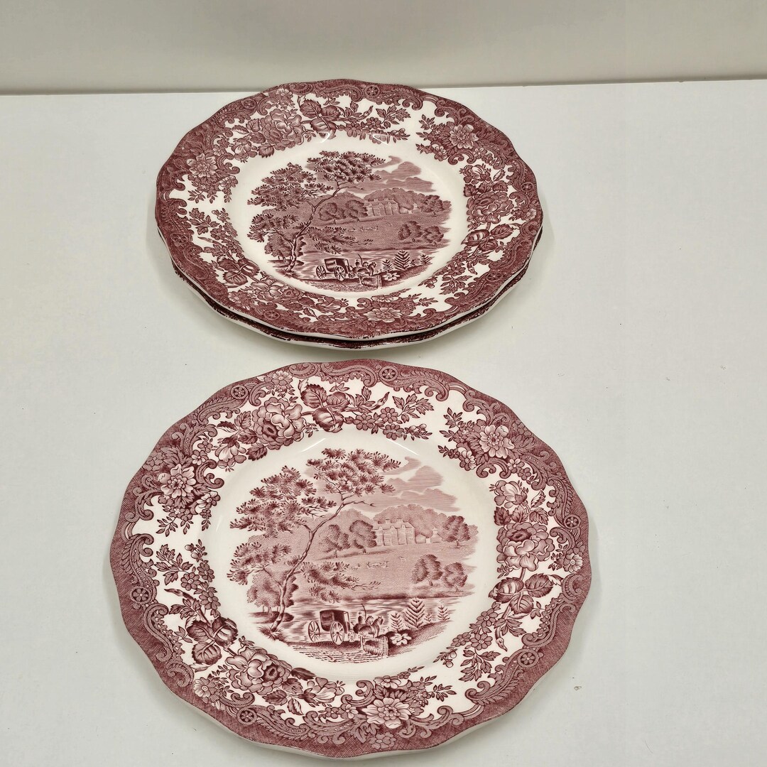 Vintage Royal Worcester China Avon Scenes Red Palissy Pattern Set of 3 ...