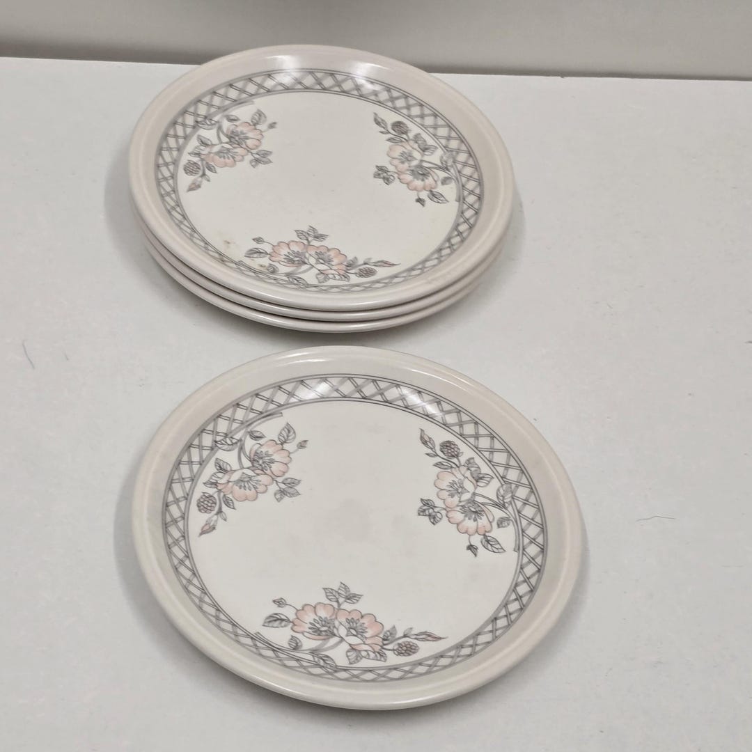 Vintage Biltons Tea Plates - Pink Flowers Grey Trellis - Set of 4 - Etsy
