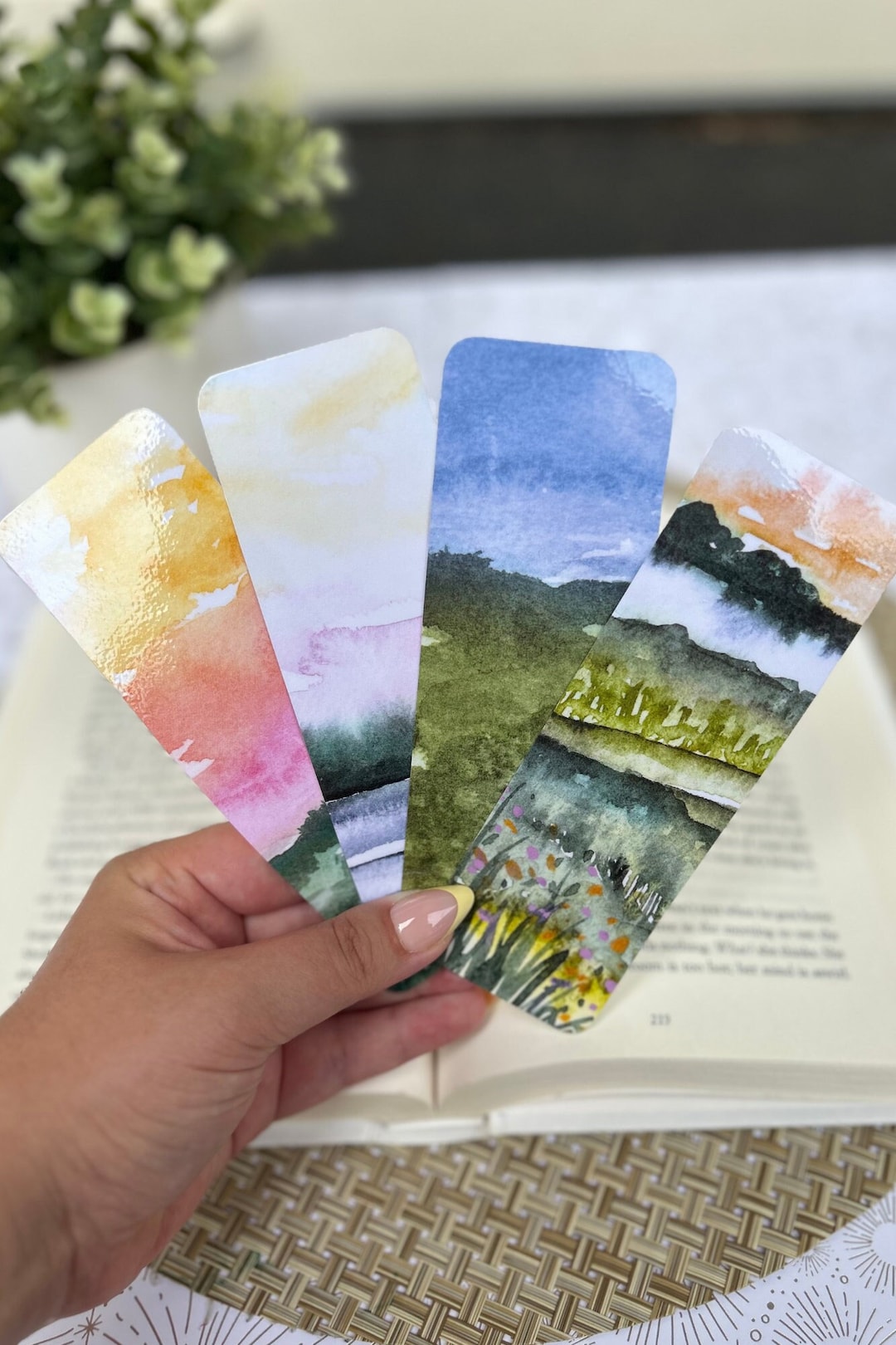 Watercolor Landscape Bookmark: Laminated Cardstock With Optional Tassel ...