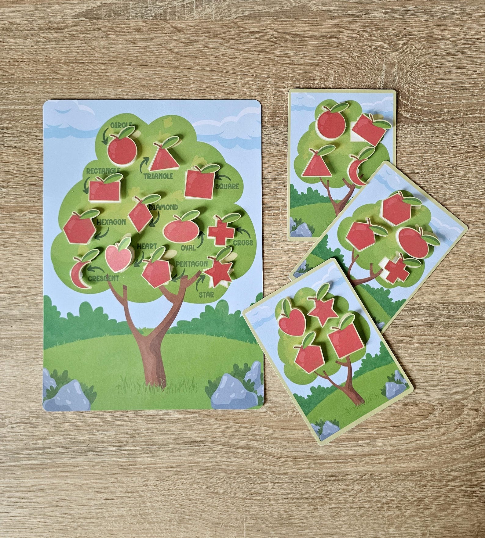 2D Shape Matching Printables Red Apples Pretend Play Activity Toddlers ...