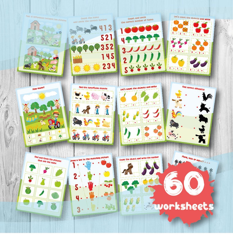 Farm Worksheets (counting 1-5, Find the Diference, Find Identical, Plus ...