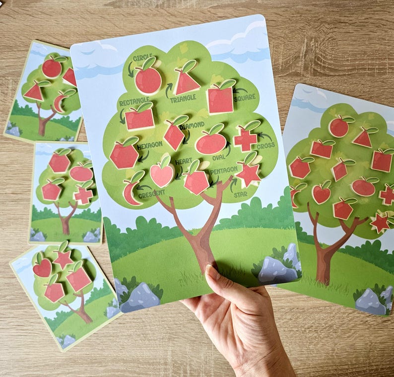 2D Shape Matching Printables Red Apples Pretend Play Activity Toddlers ...