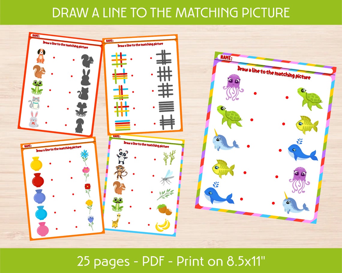 Printable Worksheets, Draw a Line to the Matching Picture 8.5x11 - Etsy