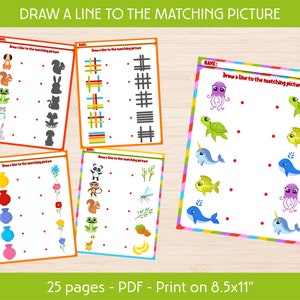 Printable Worksheets, Draw a Line to the Matching Picture 8.5x11 - Etsy