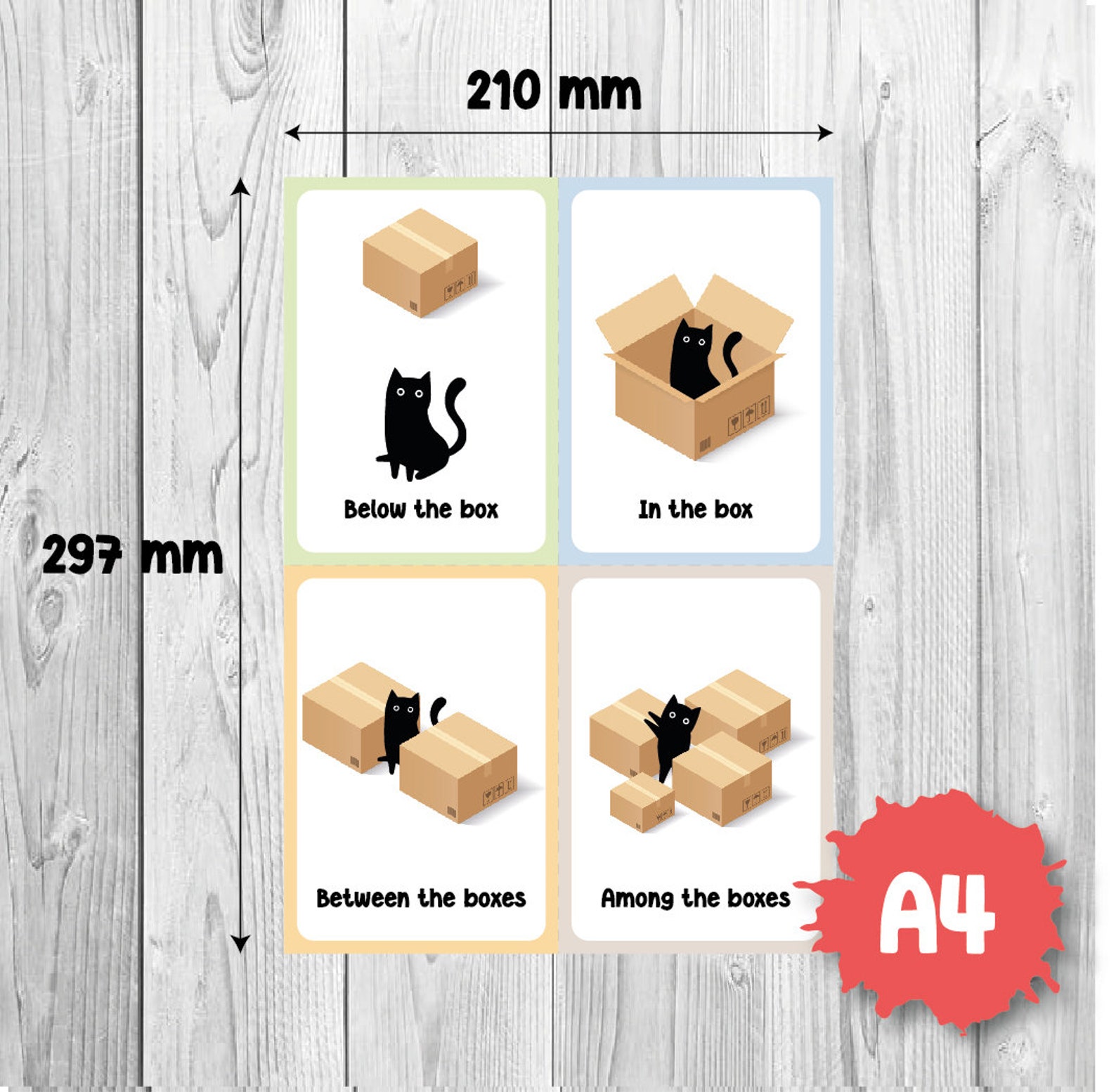 Prepositions Digital Printable Flashcards, Printable Positional ...
