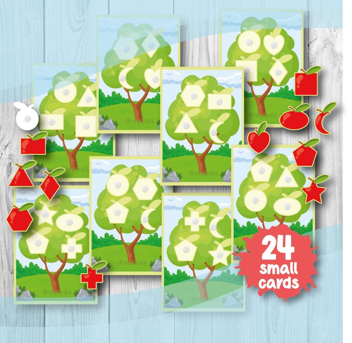 2D Shape Matching Printables Red Apples Pretend Play Activity Toddlers ...