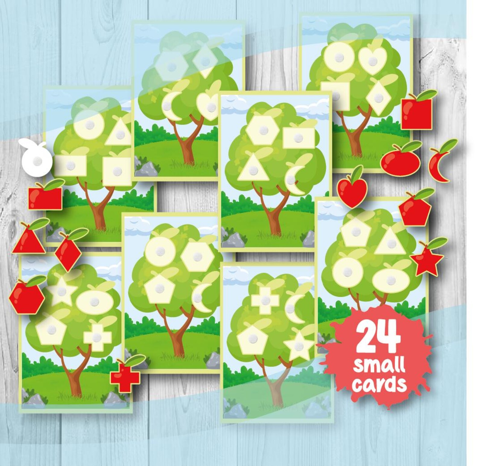 2D Shape Matching Printables Red Apples Pretend Play Activity Toddlers ...