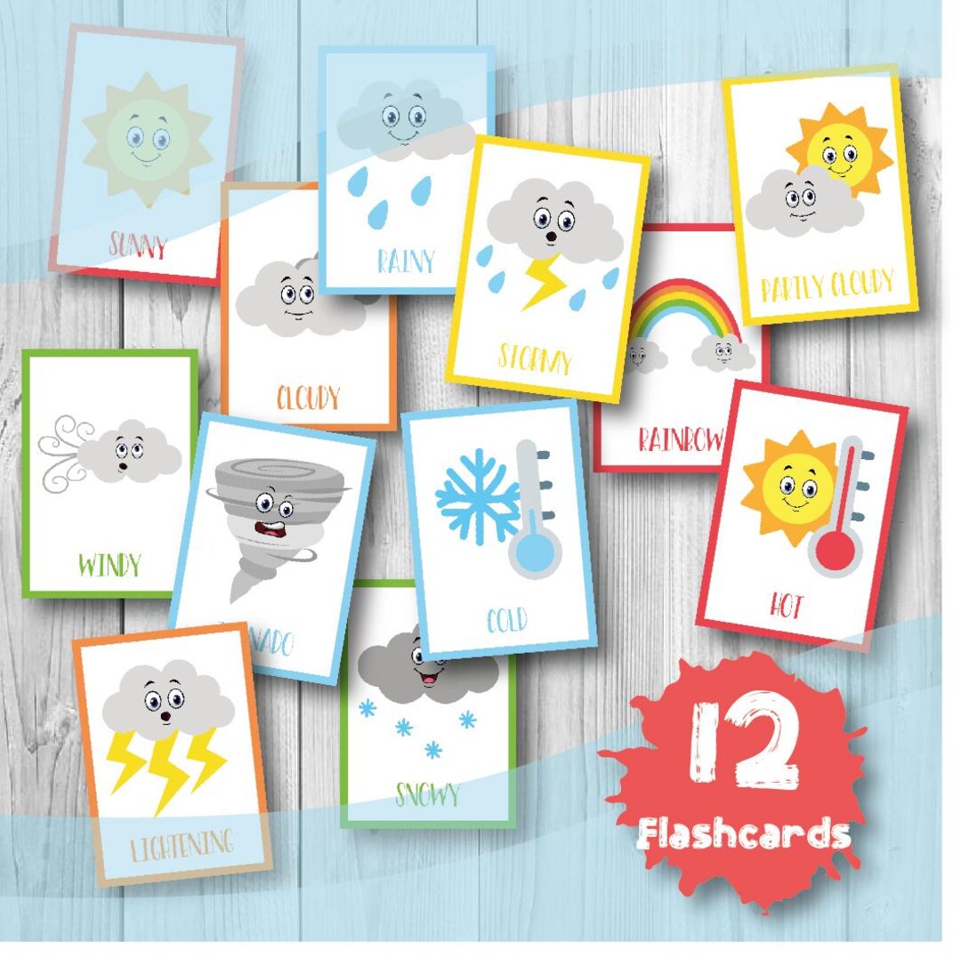 Weather Flashcards, Printable Weather Cards, Weather Vocabulary ...