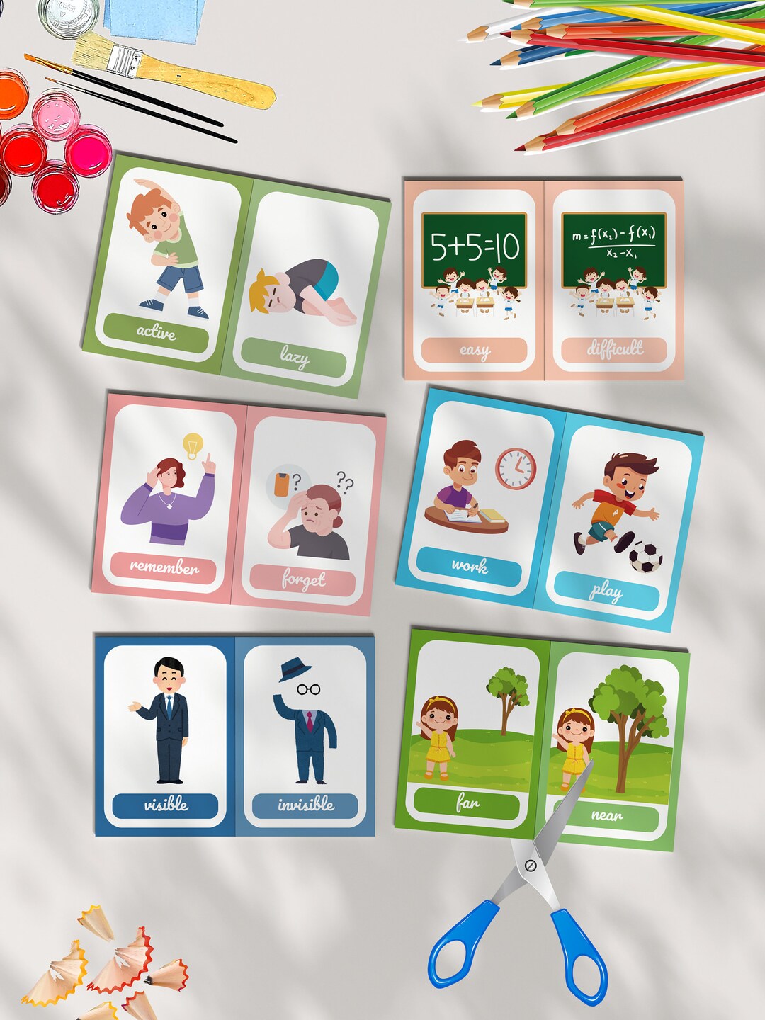 Opposites Matching Flash Cards, 60 Opposite Words in English/antonyms ...