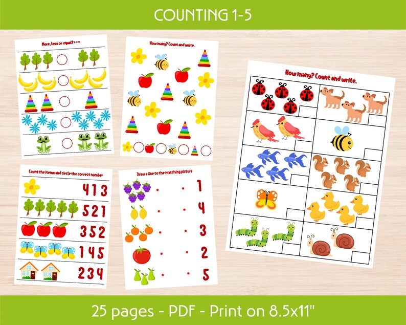 Counting 1-5 Worksheets - Etsy