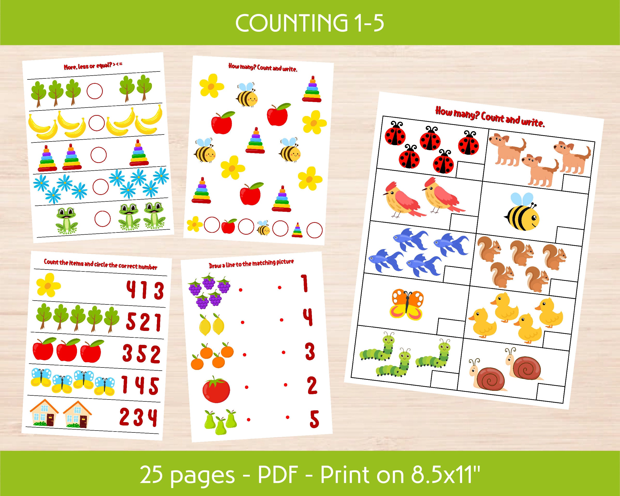 Counting 1-5 Worksheets - Etsy