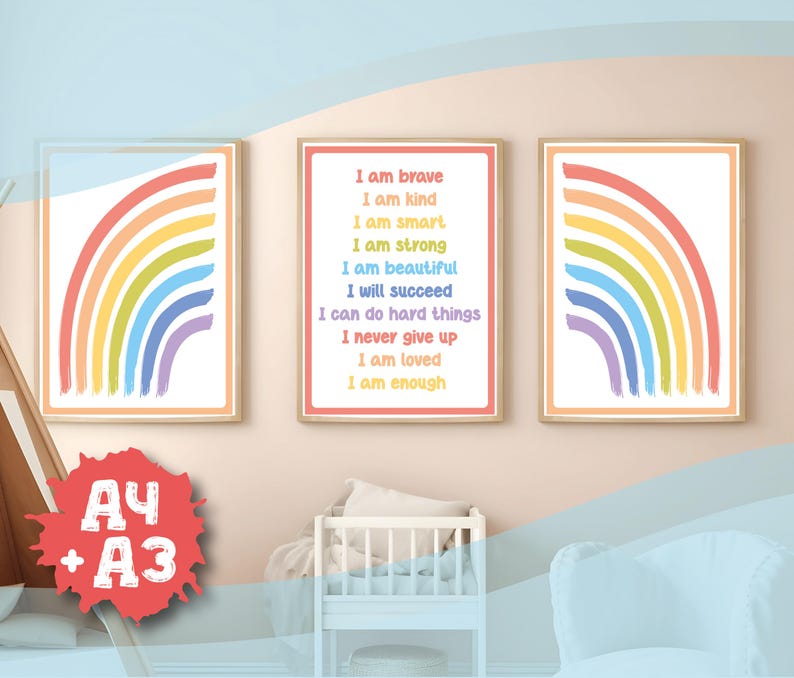 Affirmations Wall Art, Affirmations for Kids, I Am Kind Loved Brave ...