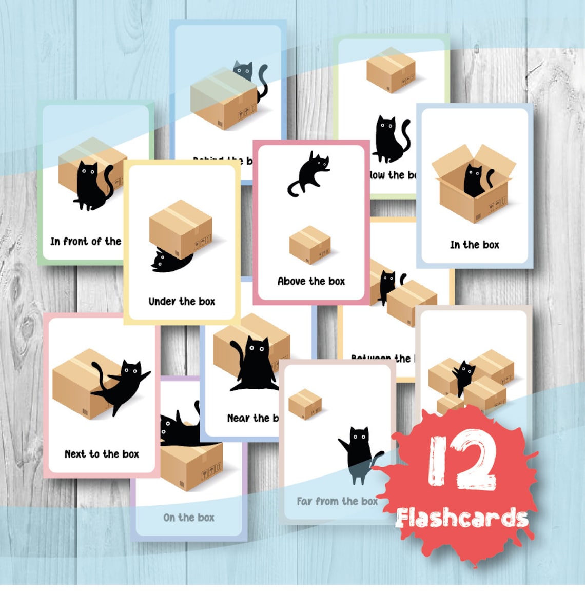 Prepositions Digital Printable Flashcards, Printable Positional ...