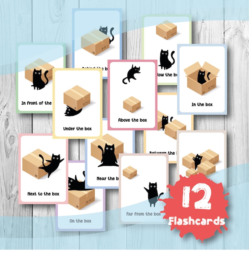 Prepositions Digital Printable Flashcards, Printable Positional ...