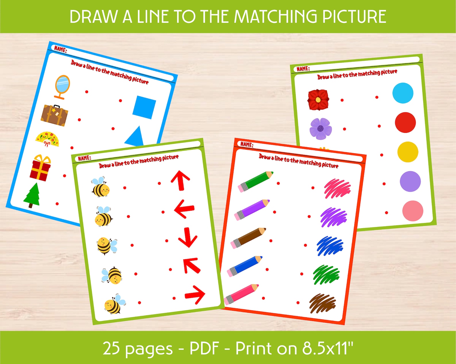 Printable Worksheets, Draw a Line to the Matching Picture 8.5x11 - Etsy