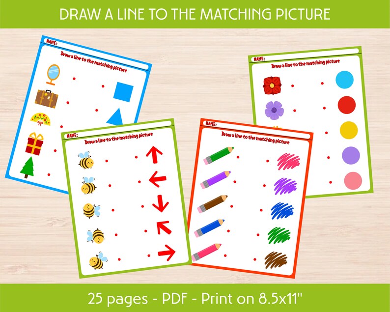 Printable Worksheets, Draw a Line to the Matching Picture 8.5x11 - Etsy