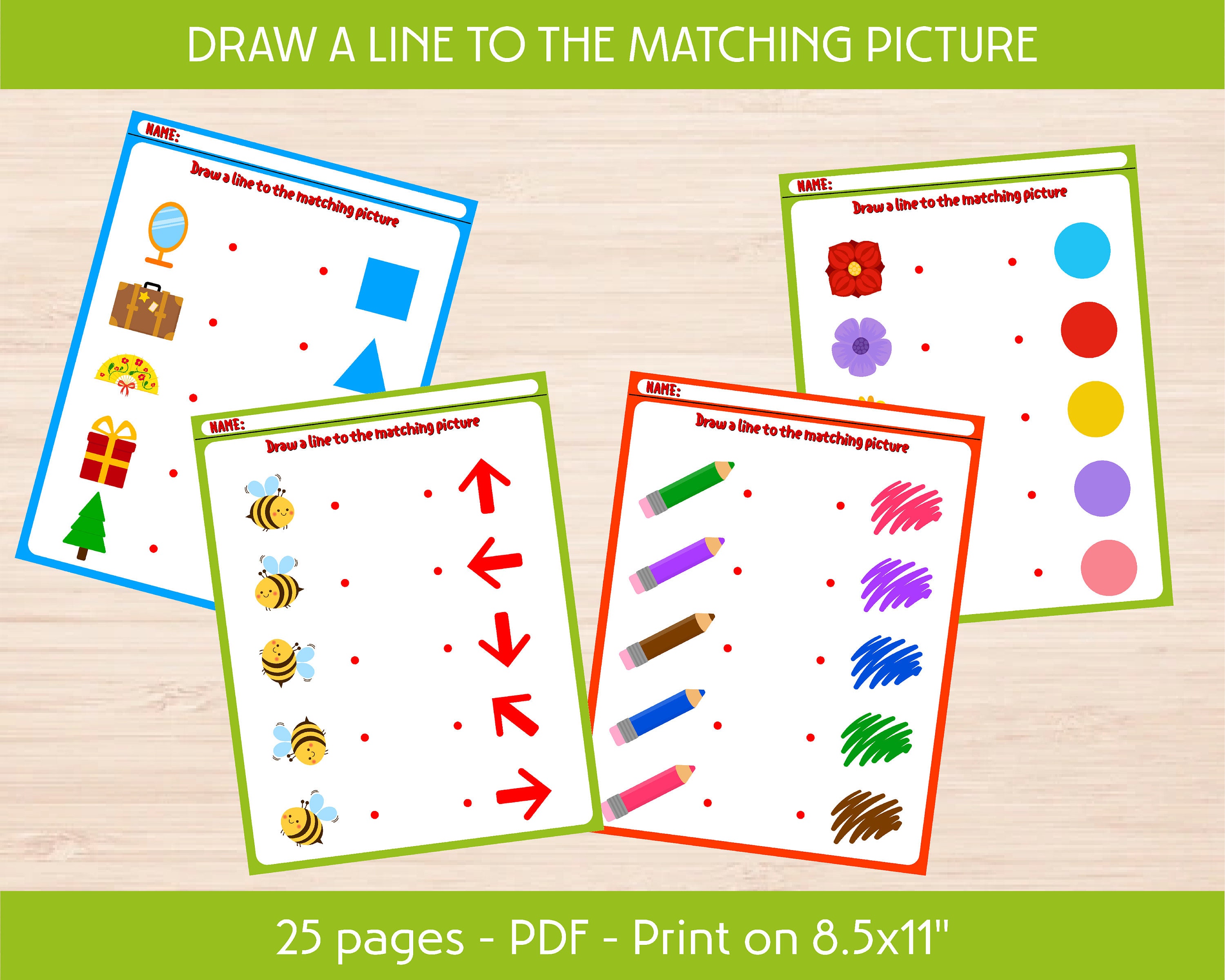 Printable Worksheets, Draw a Line to the Matching Picture 8.5x11 - Etsy