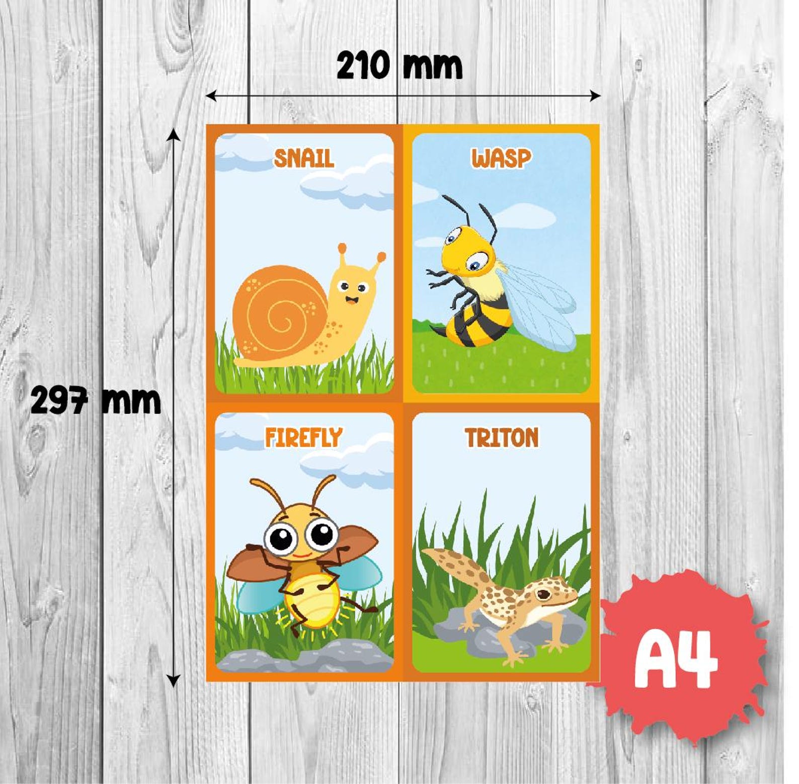24 Insects and Reptiles Flashcards, Educational Printable Cards, Kids ...