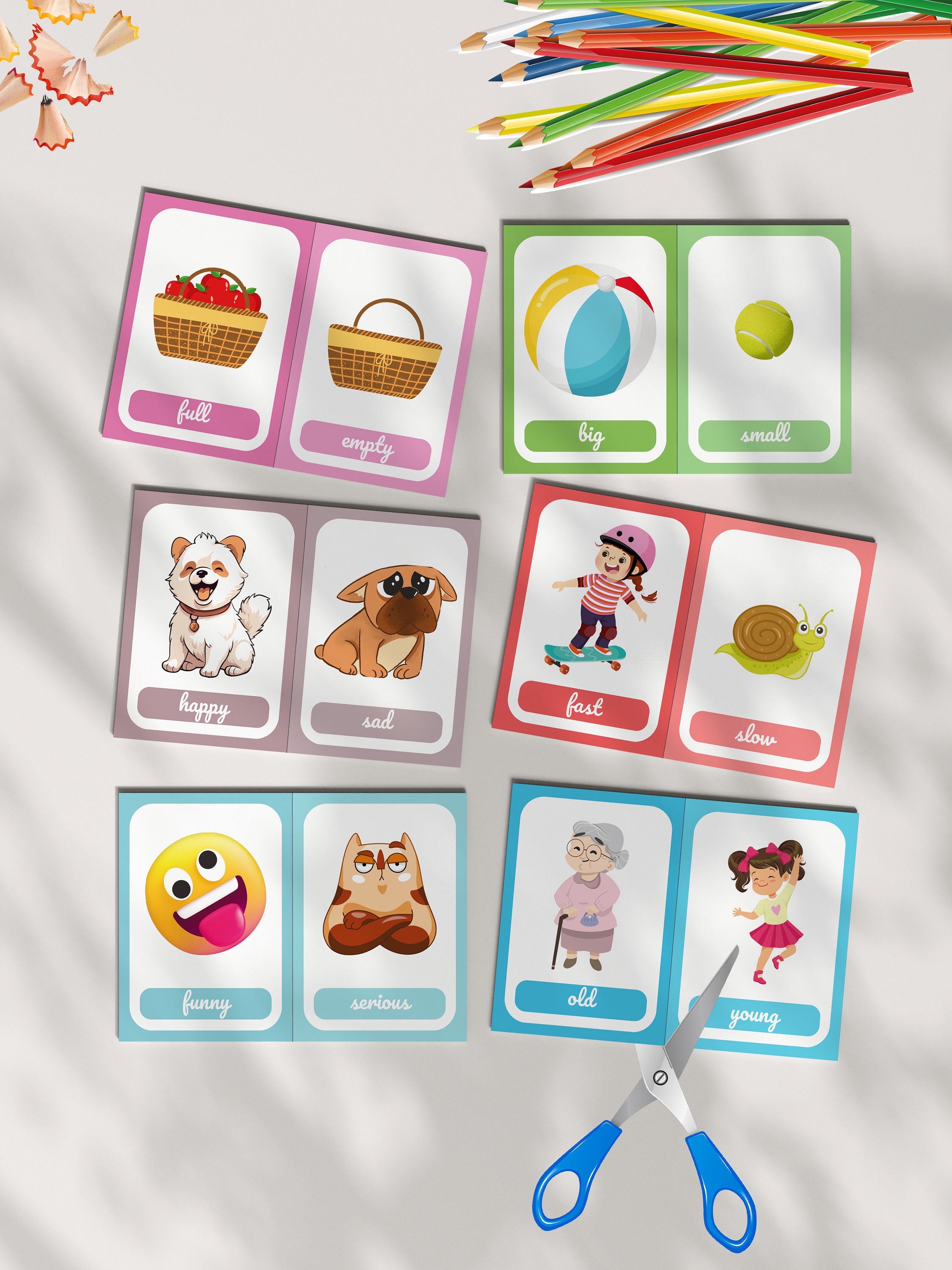 Opposites Matching Flash Cards, 60 Opposite Words in English/antonyms ...