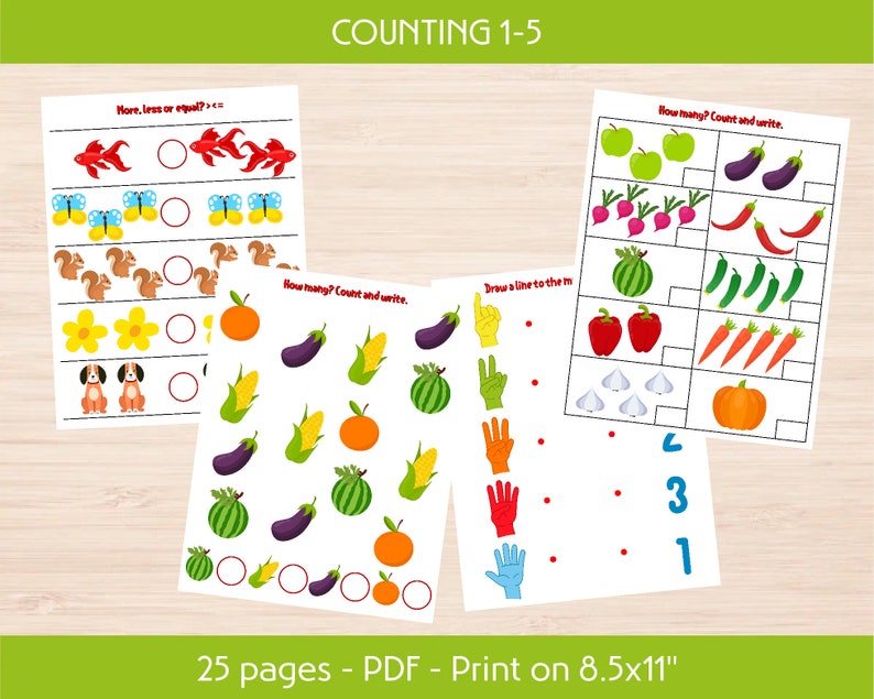 Counting 1-5 Worksheets - Etsy