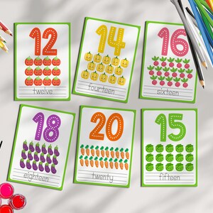 Number Flash Cards 1-20 "vegetables", Number Cards, 8.5x11'' Montessori ...