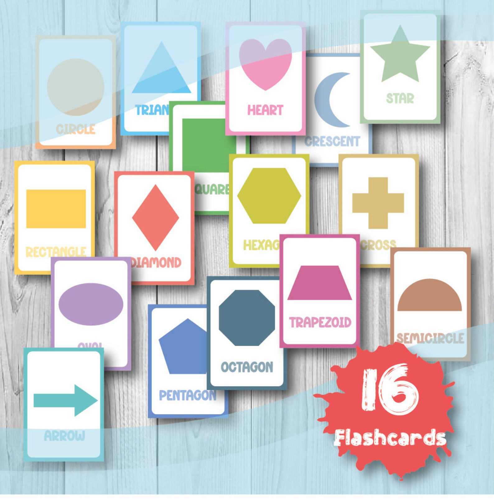 16 Shape Flash Cards, Geometric Shapes, Preschool Montessori Materials ...