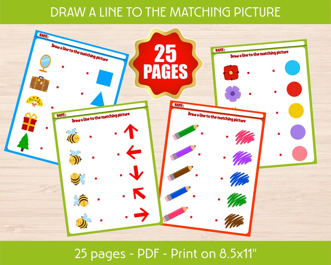 Printable Worksheets, Draw a Line to the Matching Picture 8.5x11 - Etsy