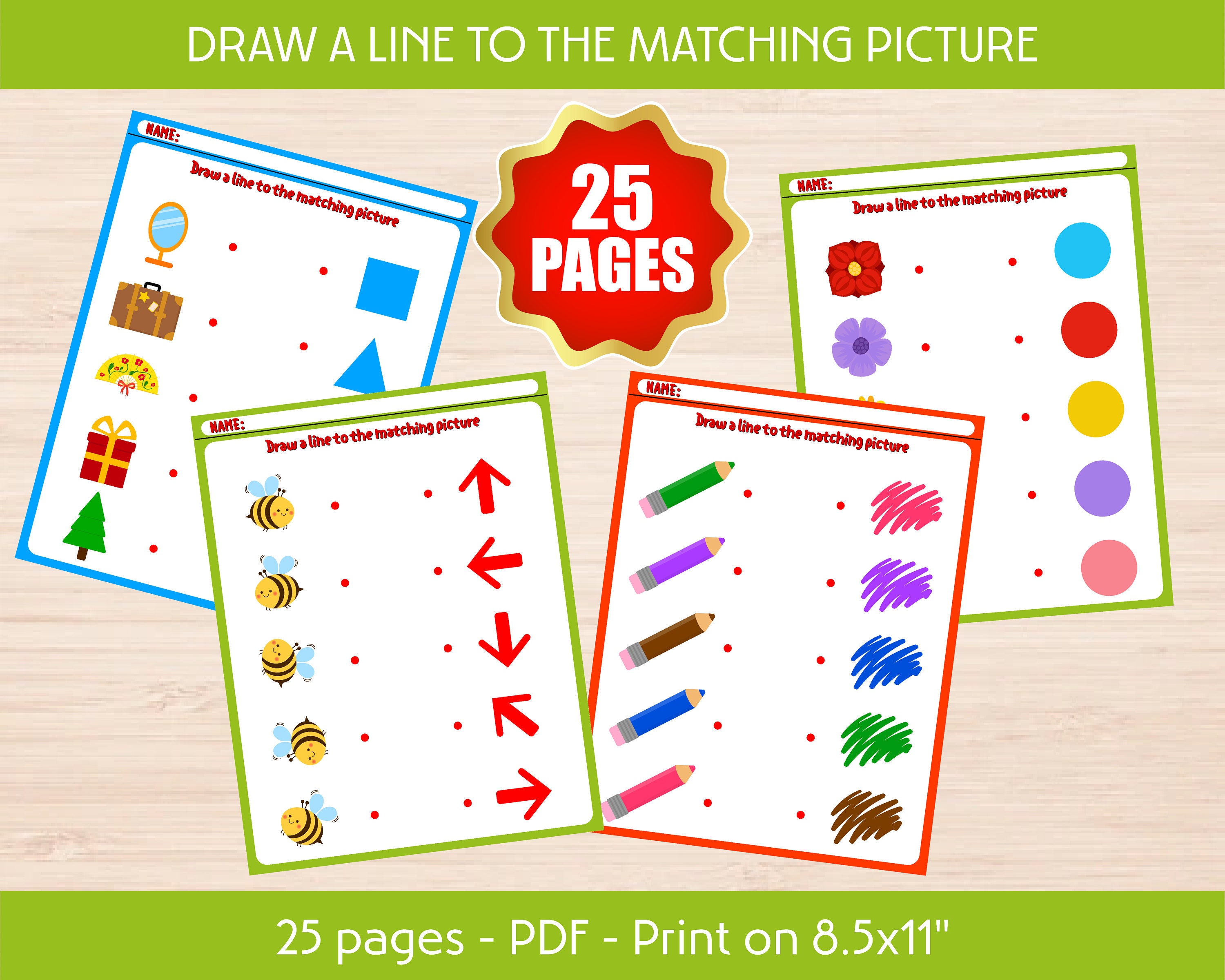 Printable Worksheets, Draw a Line to the Matching Picture 8.5x11 - Etsy