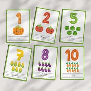 Number Flash Cards 1-20 "vegetables", Number Cards, 8.5x11'' Montessori ...
