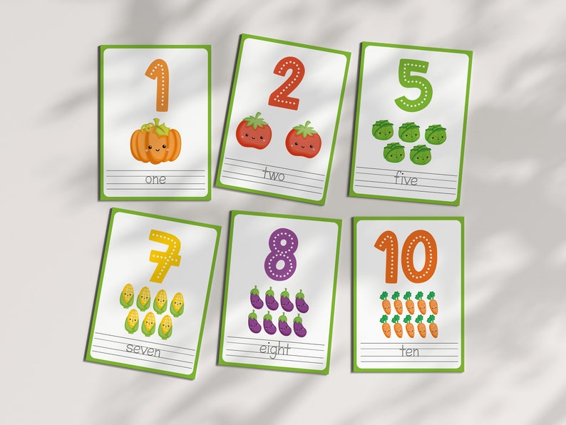 Number Flash Cards 1-20 "vegetables", Number Cards, 8.5x11'' Montessori ...